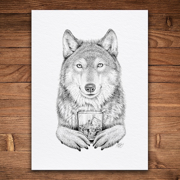 Pen and Ink Wolf - Etsy