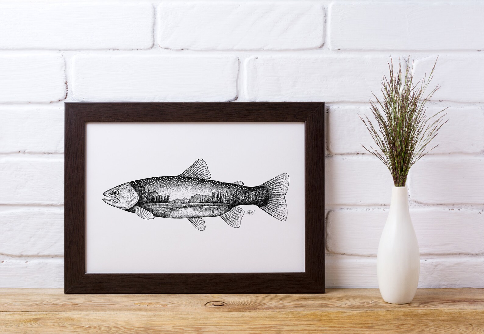 Lake Trout Pen and Ink Print Fishing and Nature Art Black - Etsy