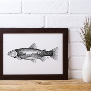 Lake Trout Pen and Ink Print Fishing and Nature Art Black - Etsy