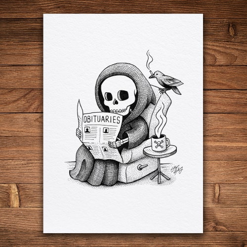 Skateboarding Grim Reaper Vinyl Sticker Pen and Ink | Etsy