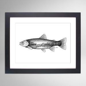 Lake Trout, Pen and Ink Print, Fishing and Nature Art, Black and White ...