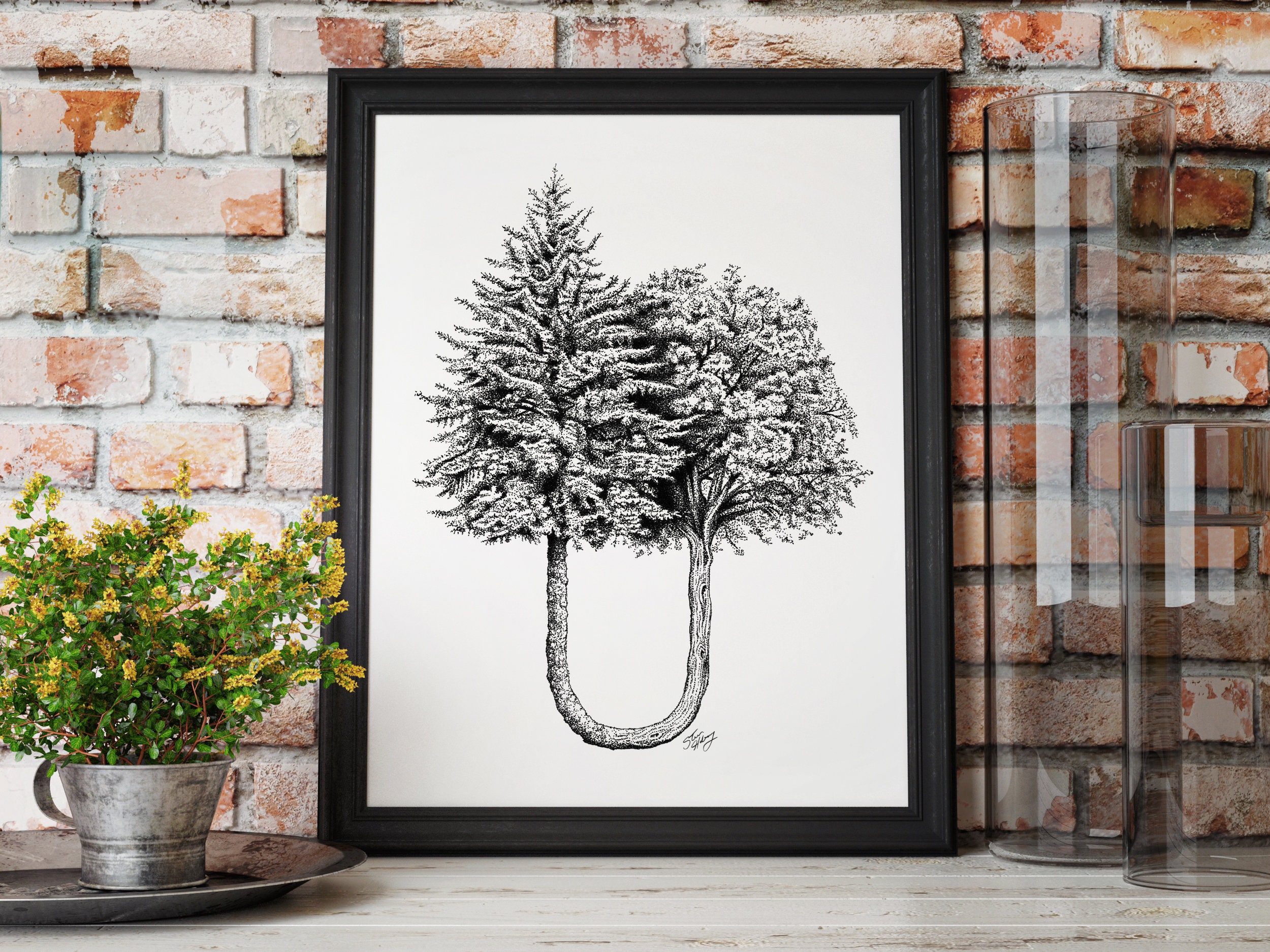 Forest Trees Pen and Ink Print Whimsical Nature Art Black - Etsy