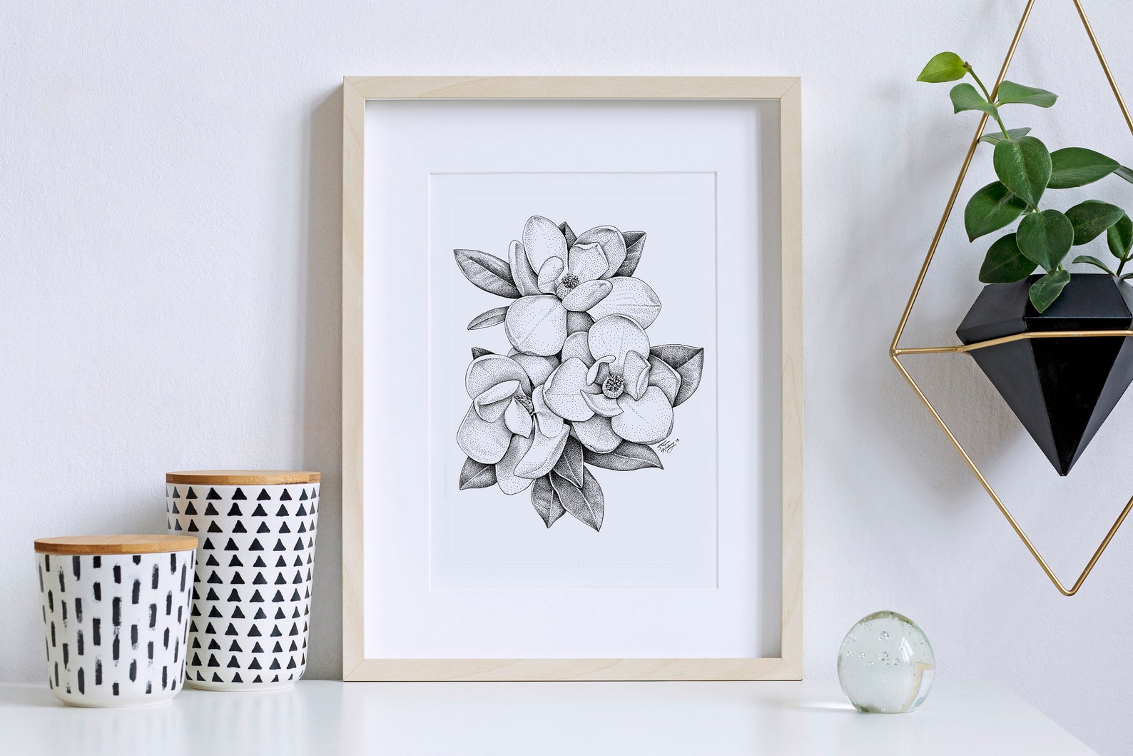 Magnolia Flowers Pen and Ink Print Floral and Nature Art | Etsy