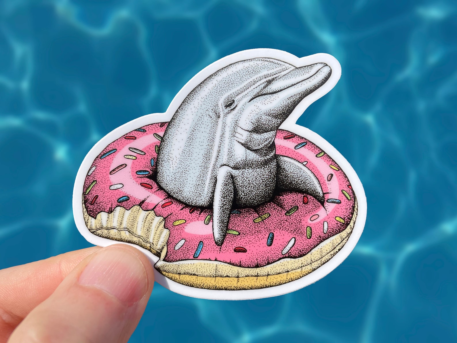 Dolphin Donut Vinyl Sticker Pen and Ink Illustration Funny - Etsy