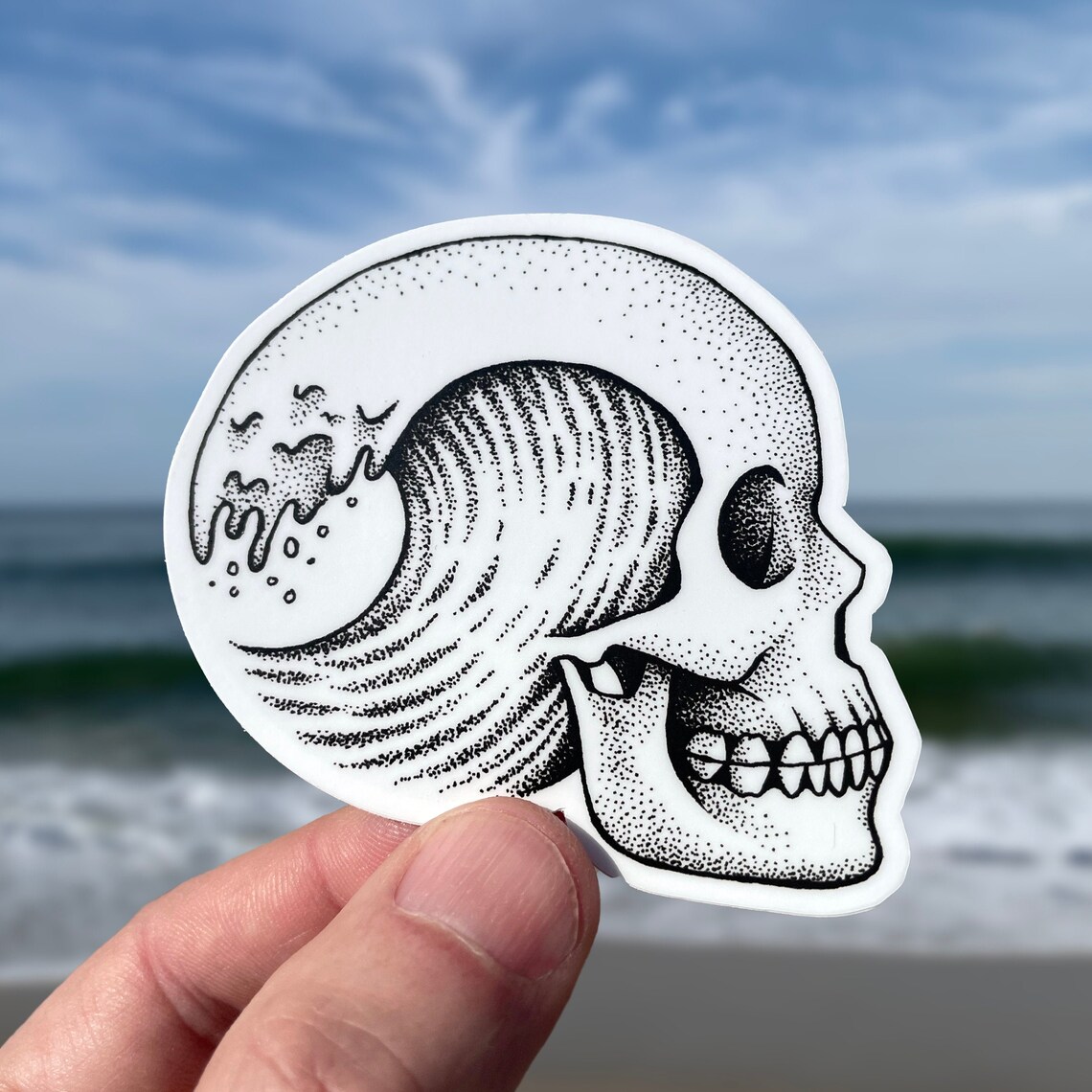 Skull Wave Vinyl Sticker Pen and Ink Illustration Surf Art | Etsy