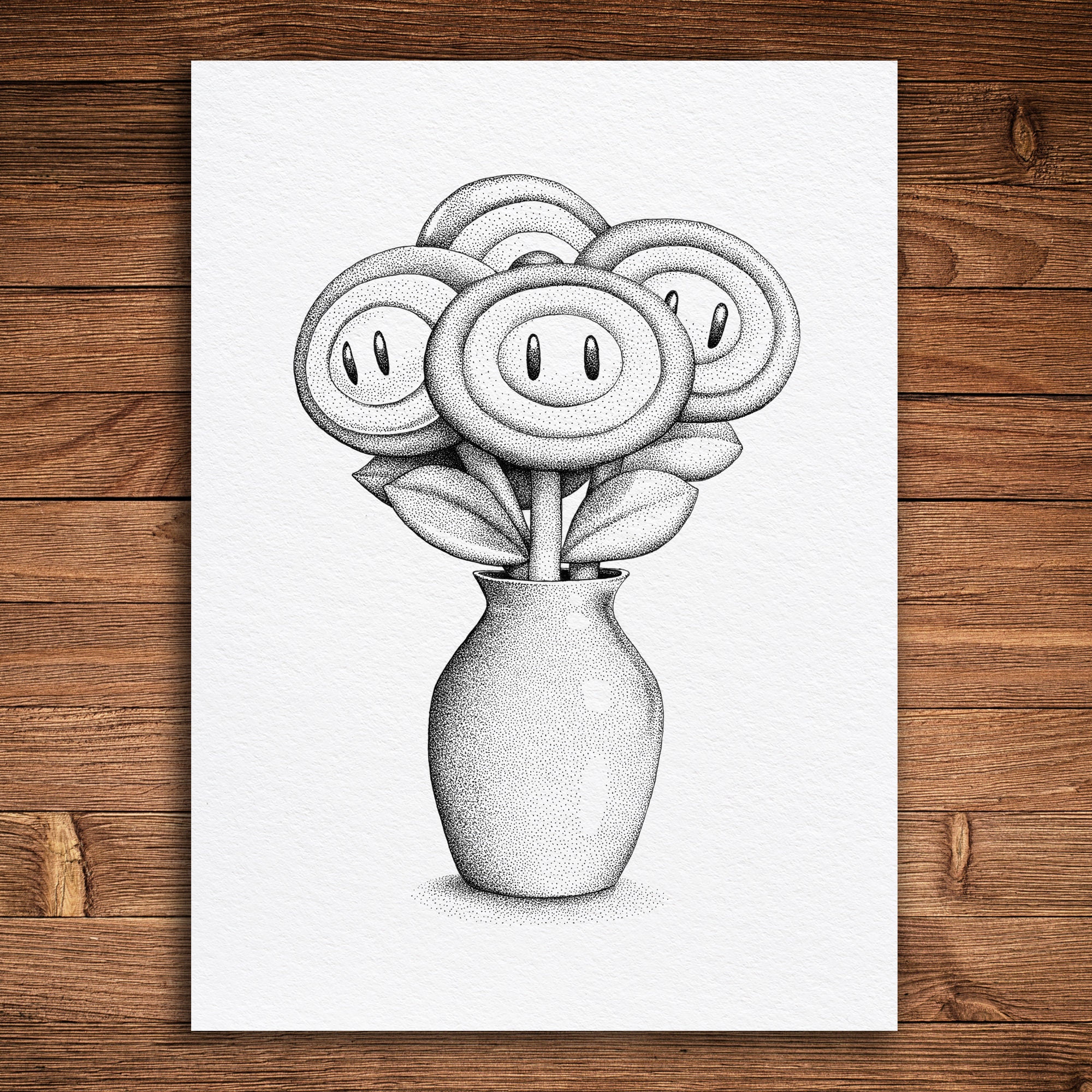 Video Game Flower Vase Pen and Ink Print Funny Animal and | Etsy