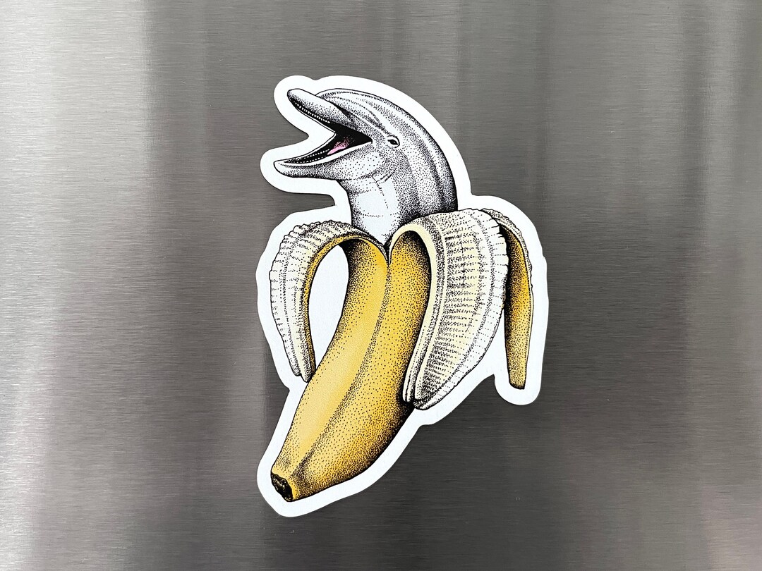 Dolphin Banana Magnet, Pen and Ink Illustration, Funny Animal Art ...