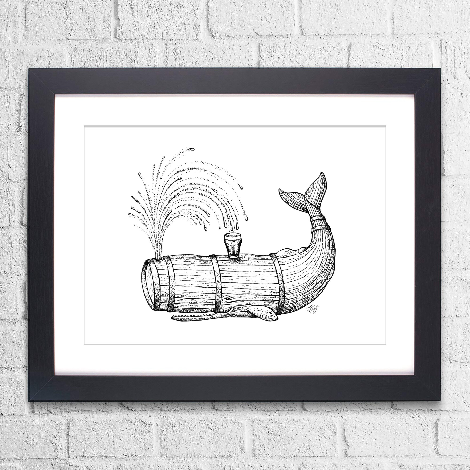 Whale Keg Pen and Ink Print Black and White Vintage Art | Etsy
