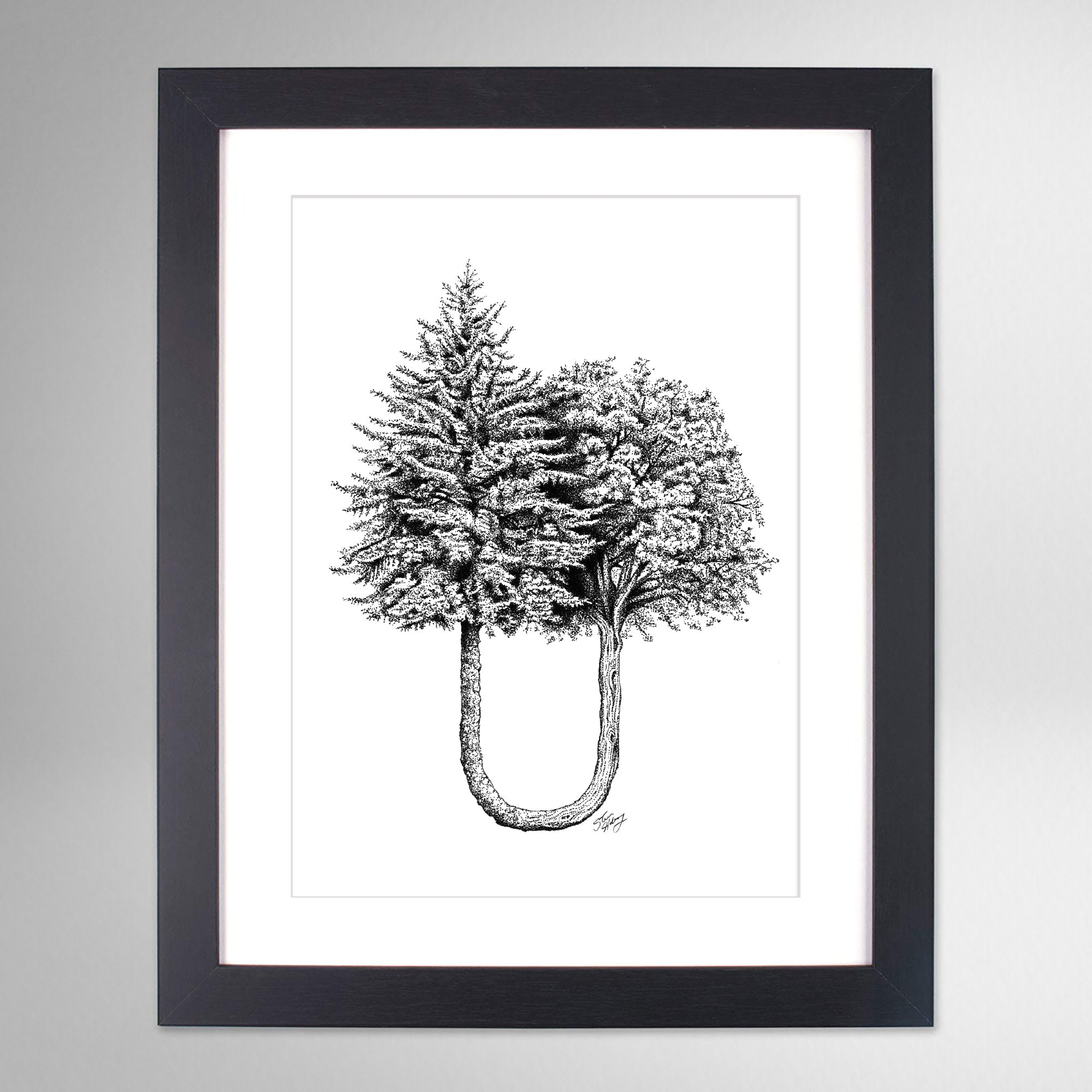 Forest Trees Pen and Ink Print Whimsical Nature Art Black - Etsy