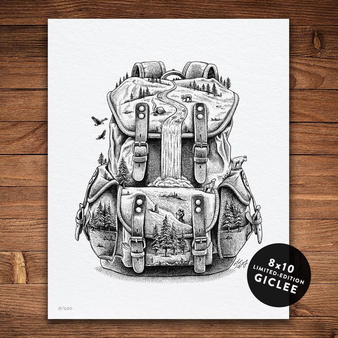 Mountain Backpack (limited Edition 8x10 Giclée Archival Print), Pen and ...