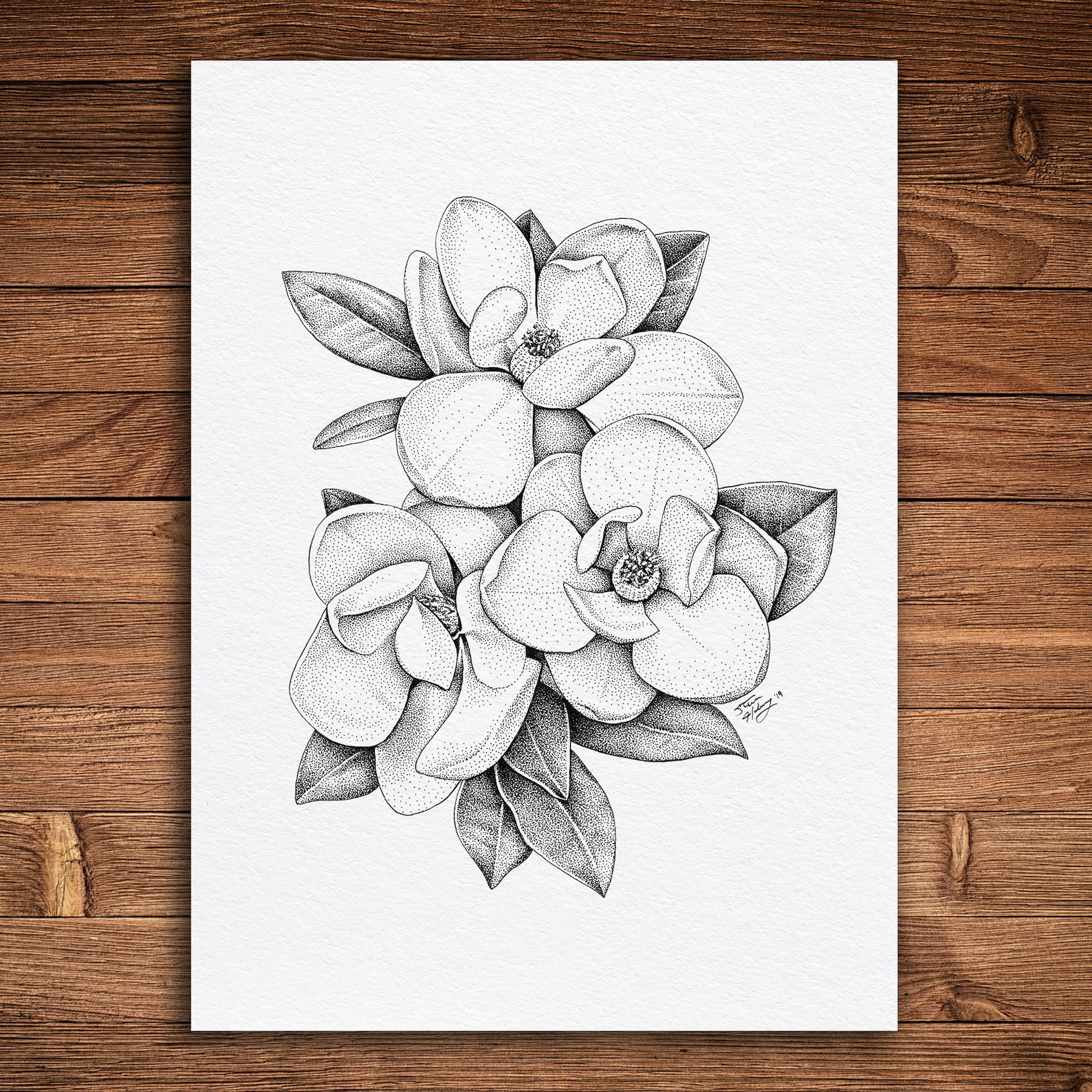 Magnolia Flowers Pen and Ink Print Floral and Nature Art | Etsy