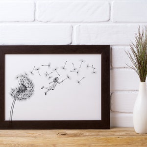 Whimsical Dandelion Girl Print, Alice in Wonderland Inspired, Pen and ...
