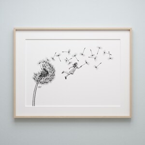 Whimsical Dandelion Girl Print, Alice in Wonderland Inspired, Pen and ...