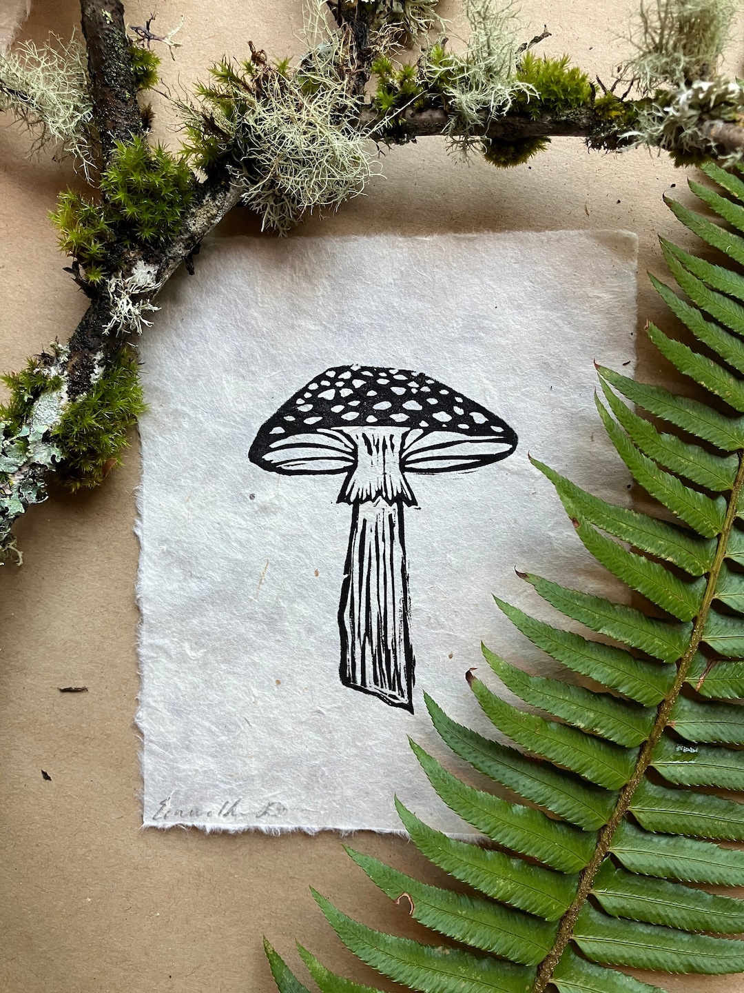 Hand-carved Hand-printed Linocut Mushroom Prints, Block Print Wall Art ...