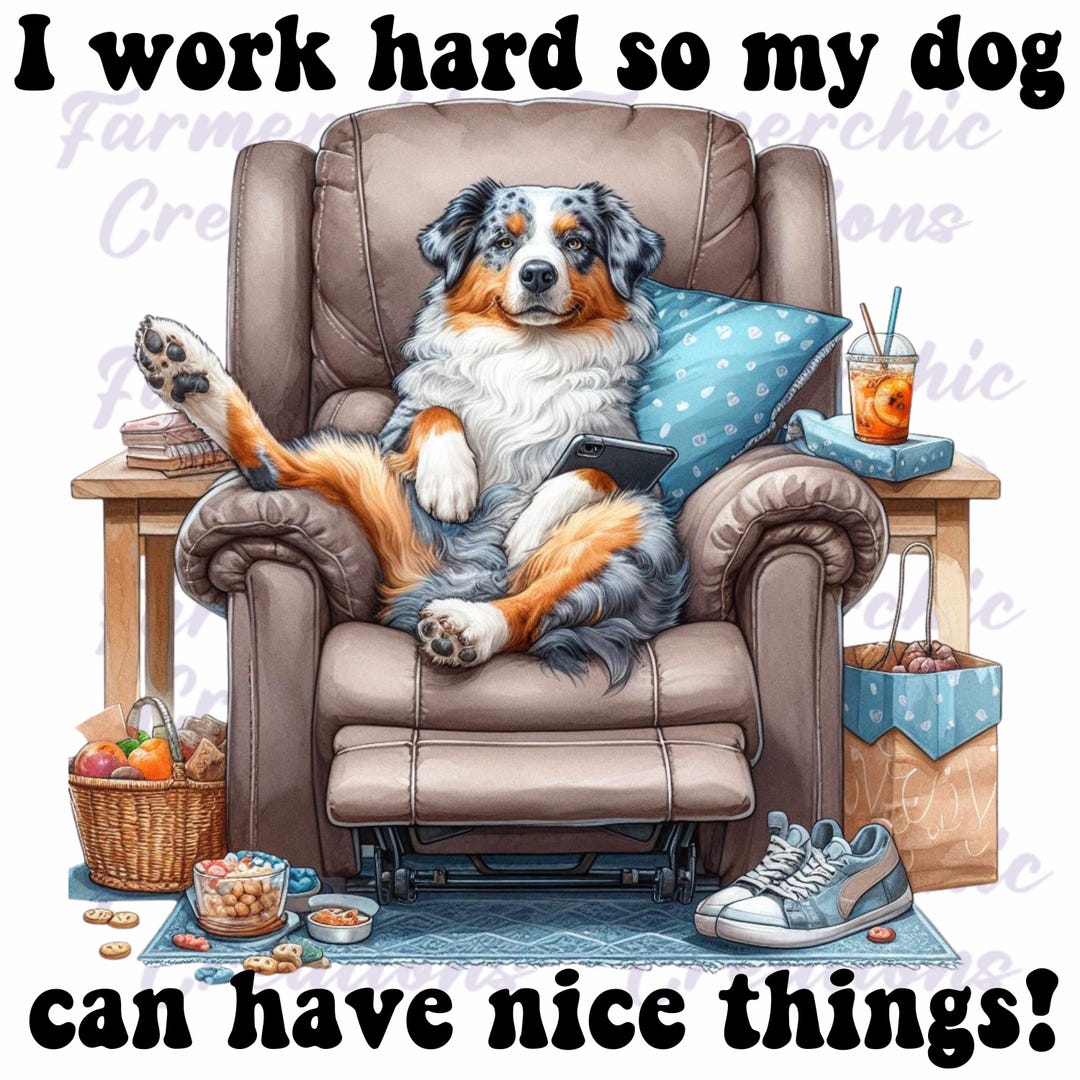 Lazy Australian Shepherd PNG – Funny Dog in Recliner Clipart, Relaxing ...