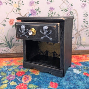 Miniature Antiqued Black Goth Nightstand With Skulls in 1:12 Scale - Etsy