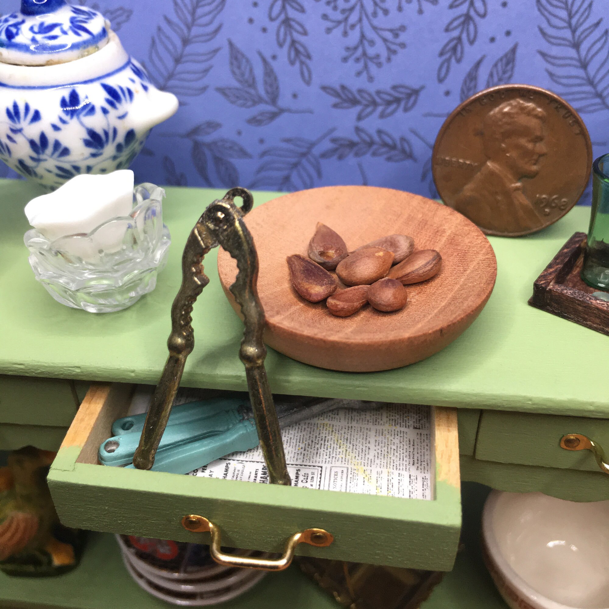 Miniatures Dollhouse Miniatures miniature bowl of nuts with nutcracker ...