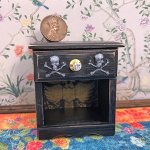 Miniature Antiqued Black Goth Nightstand With Skulls in 1:12 Scale - Etsy
