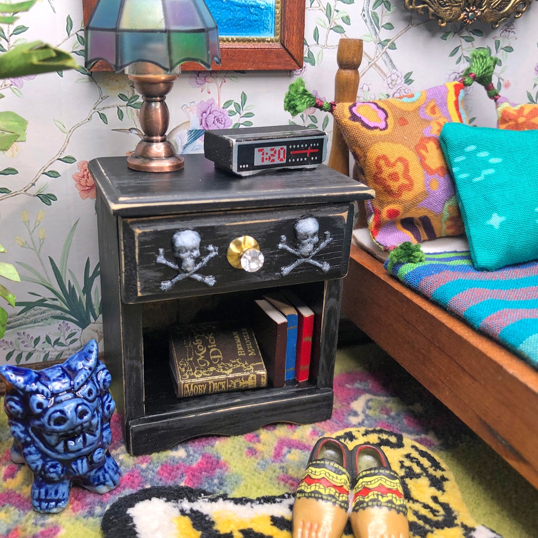 Miniature Antiqued Black Goth Nightstand With Skulls in 1:12 Scale - Etsy