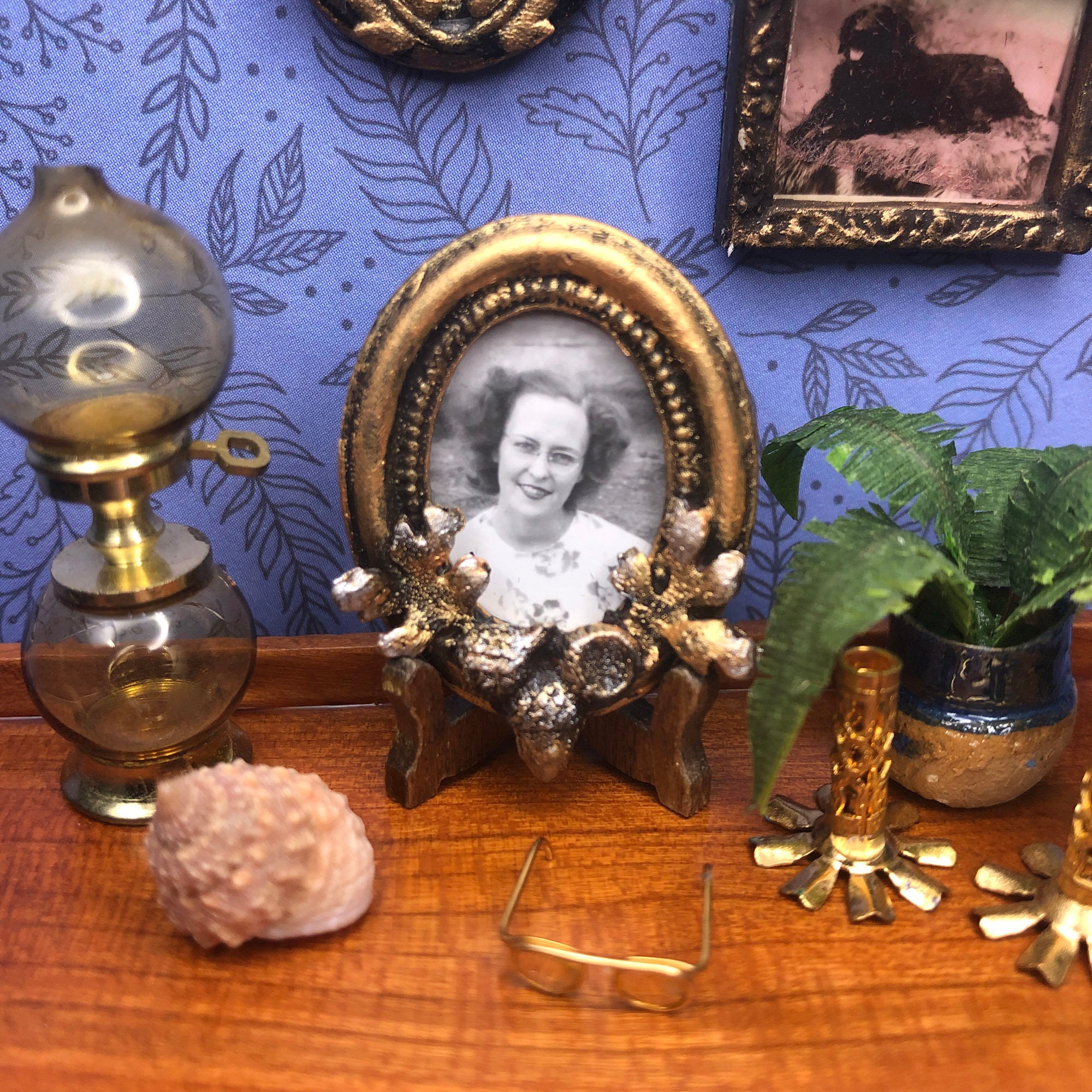 One Miniature Antique Photo in a Fancy Metallic Frame in 1:12 Scale - Etsy