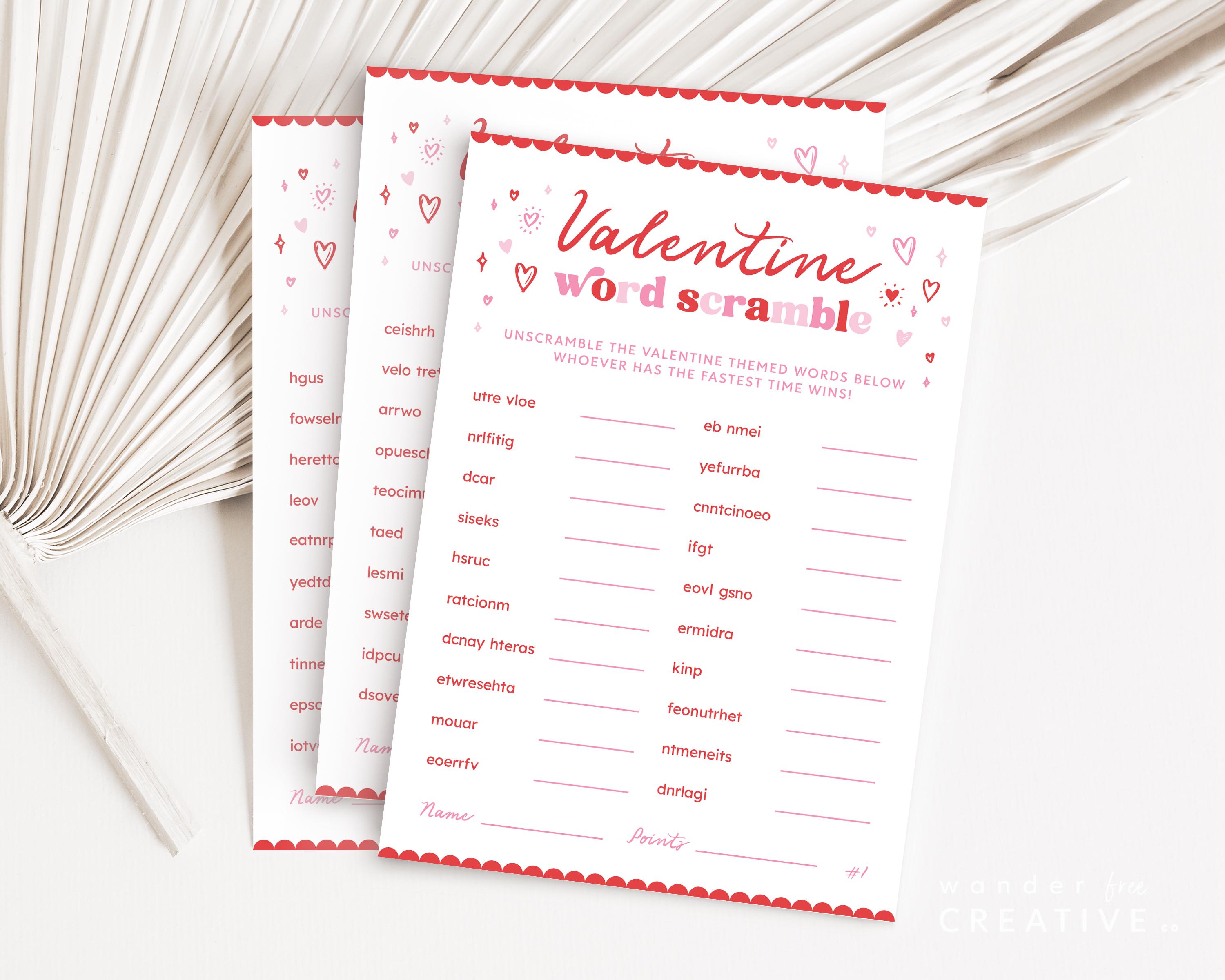 Valentine Word Scramble, Printable Valentine’s Day Game Bundle ...