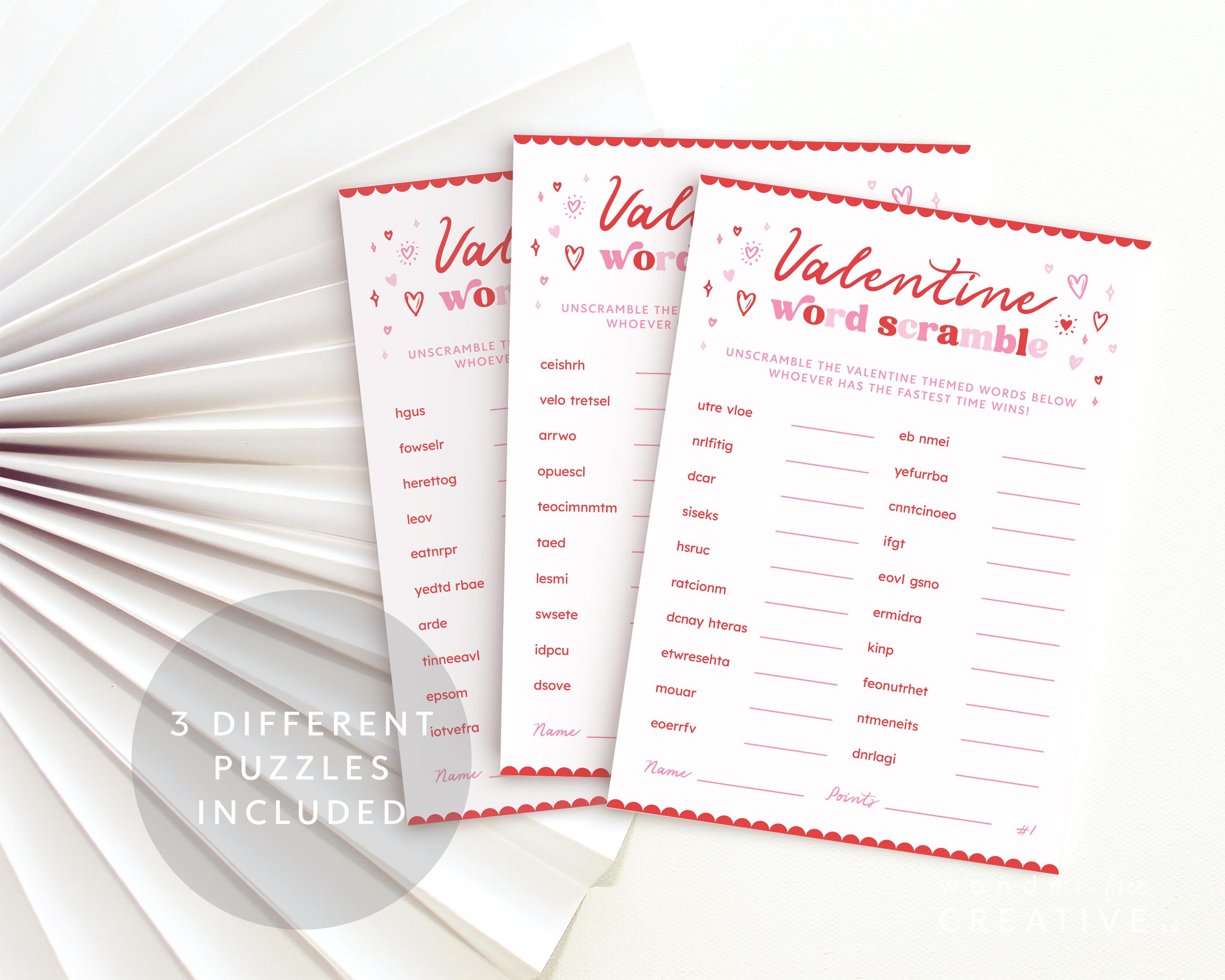 Valentine Word Scramble, Printable Valentine’s Day Game Bundle ...