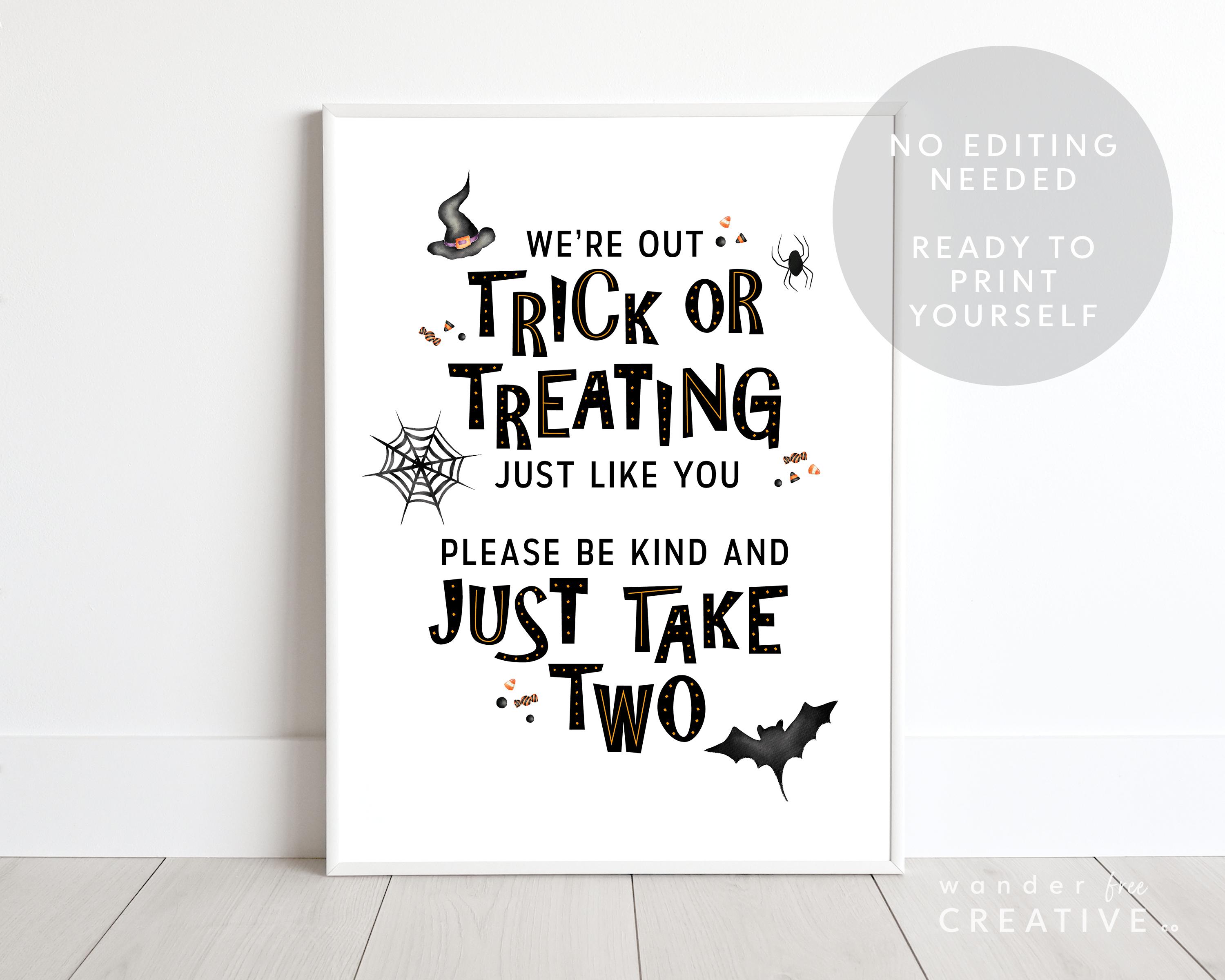 Halloween Trick or Treating Door Sign, Halloween Candy Sign Printable ...