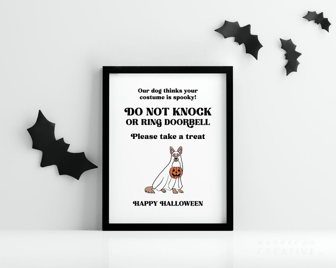 No Knock Dog Sign Halloween, Do Not Ring Doorbell Sign Dogs, Halloween ...
