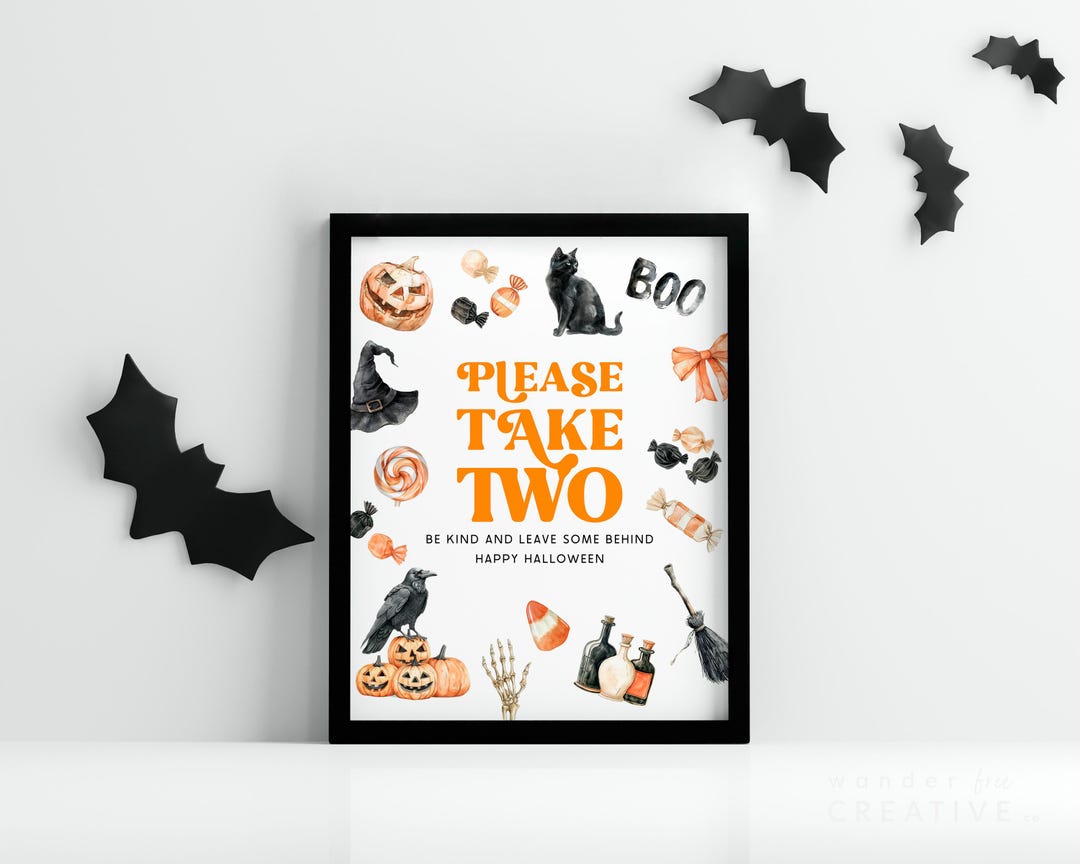 Please Take Two Sign, Halloween Trick or Treating Door Sign, Printable ...