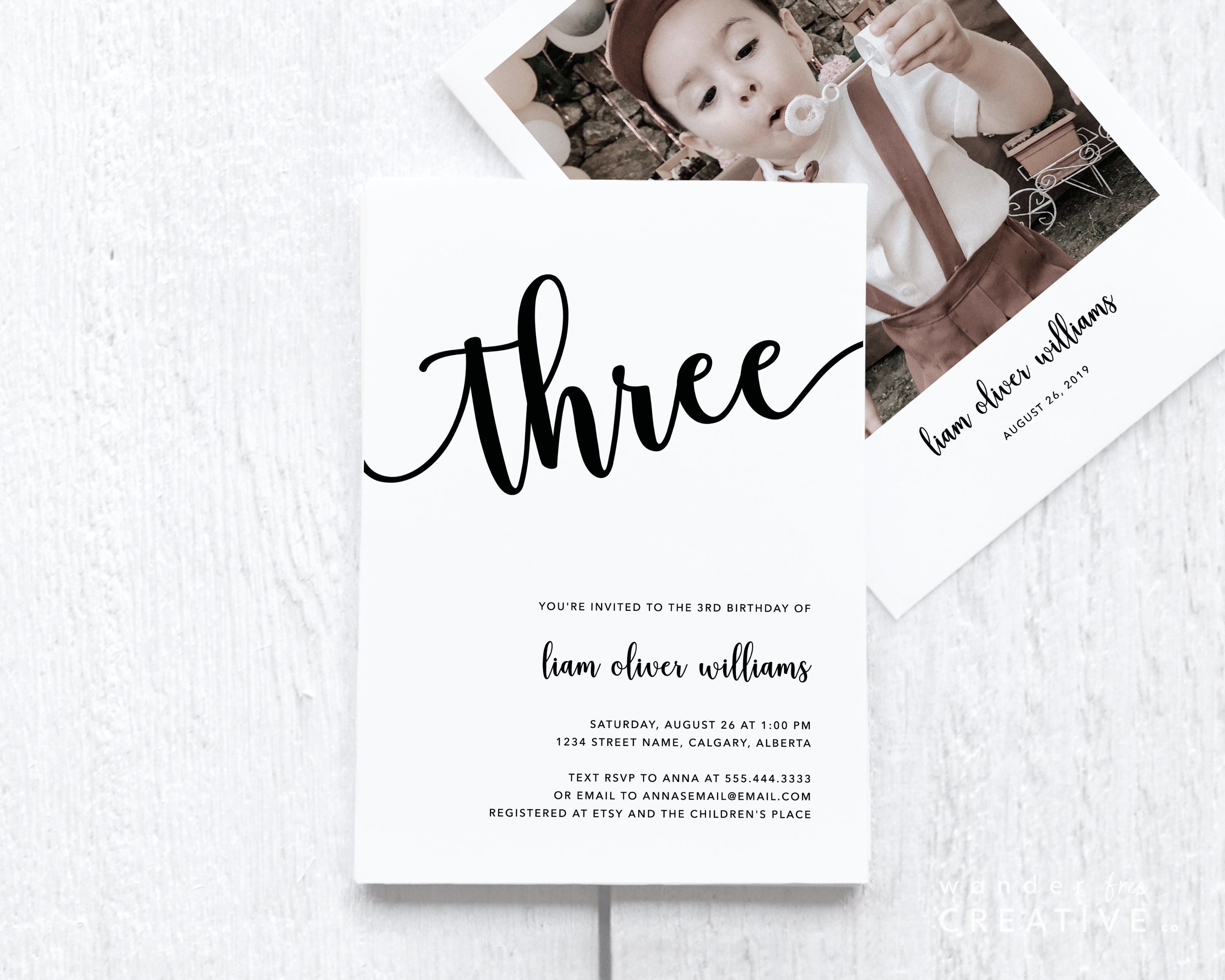 PRINTABLE Invite Three 3rd Birthday Invitation Template Third Birthday ...