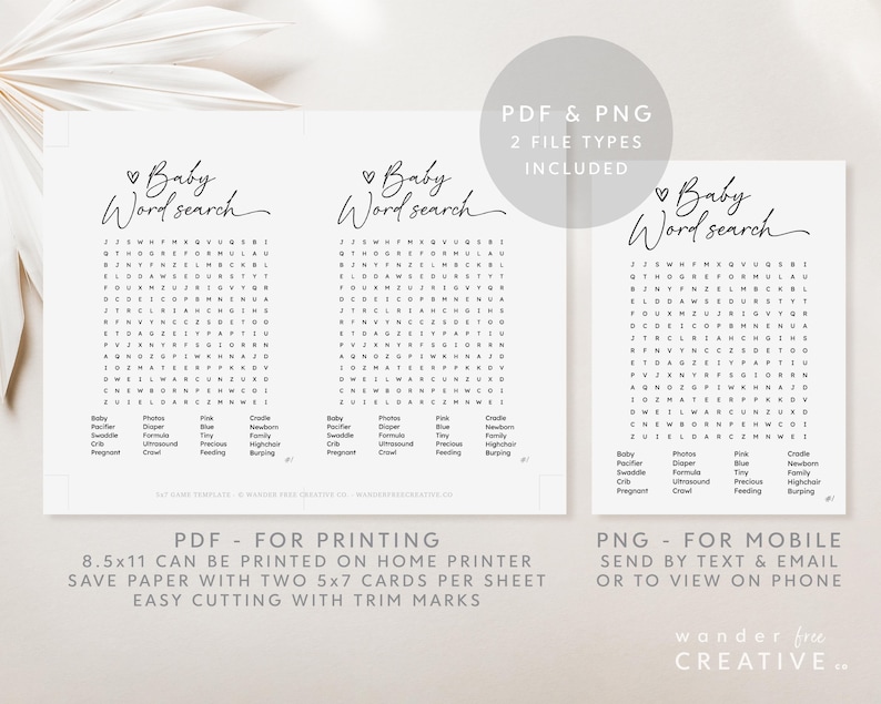 Baby Shower Word Search, Printable Baby Shower Game Bundle, Baby Shower ...