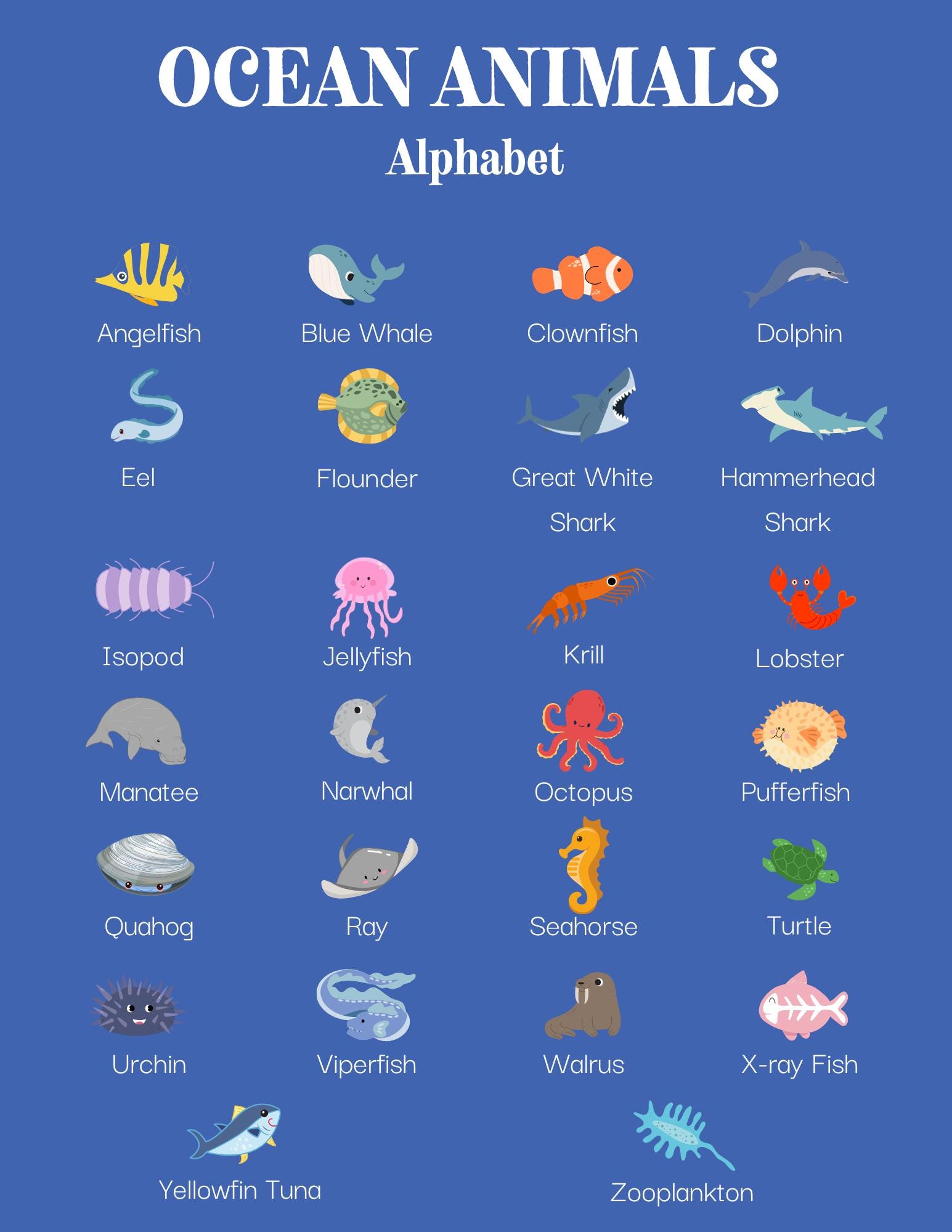 Ocean Animals Alphabet Poster - Etsy Australia