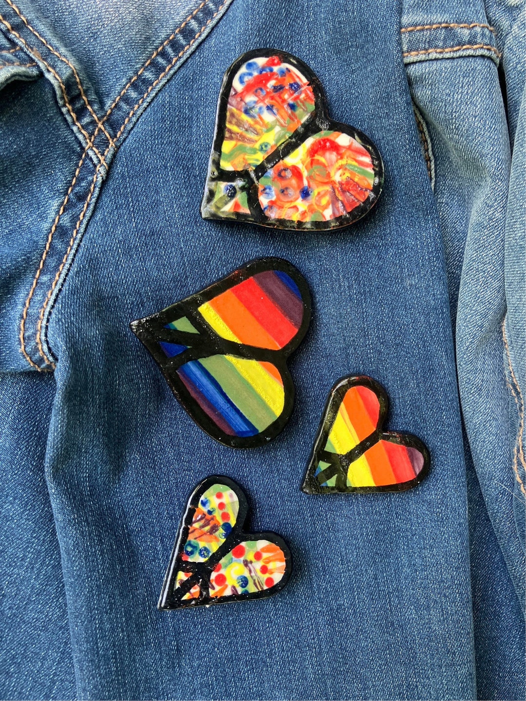 Ceramic Heart Pins, Handmade, Peace, Love, Wear Proudly and Gift ...