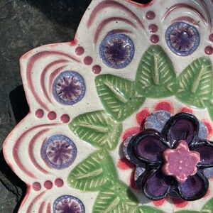 Handmade Ceramic Flower Set, Purple, Green, Pink, Indoor-outdoor Decor ...