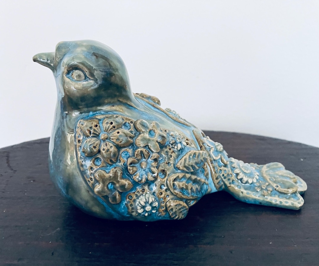 Blue Bird of Happiness, Hand-made Sculpted Bird, Stoneware Pottery ...