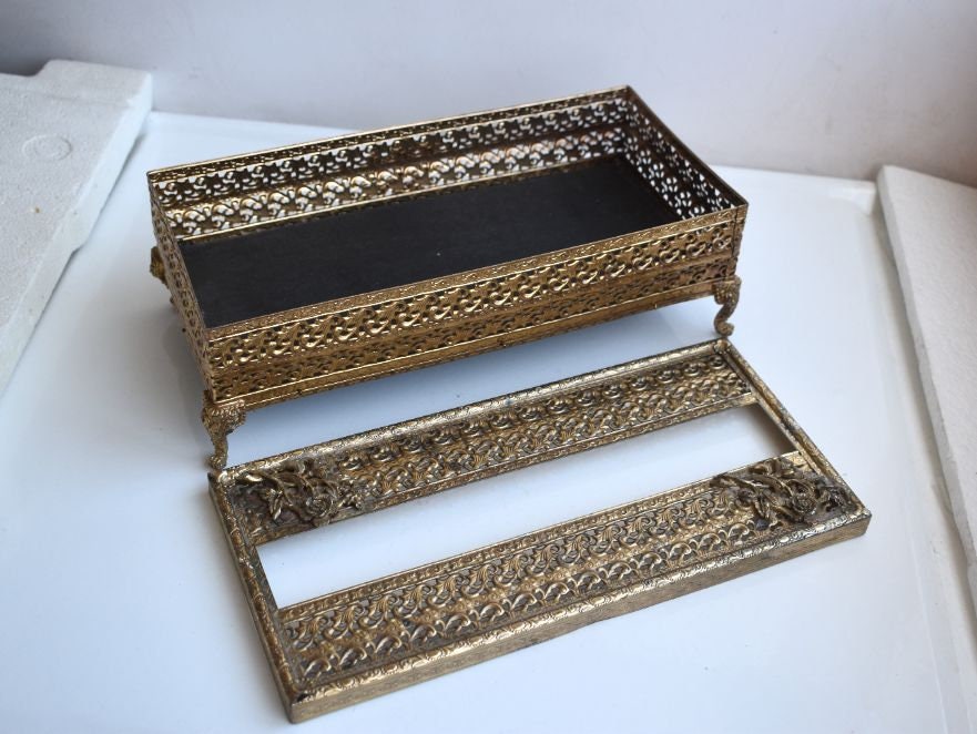 Vintage Tissue Box Cover Hollywood Regency Style Brass Gold Tone Metal ...