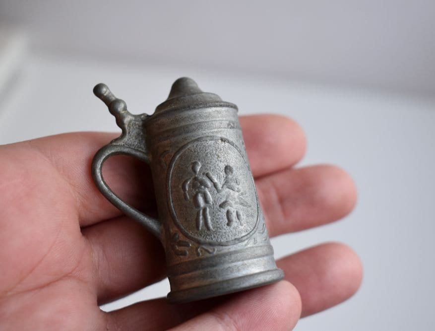 Vintage Set of 2 Zinn Pewter Beer Stein Cup Figurine Dollhouse Doll ...