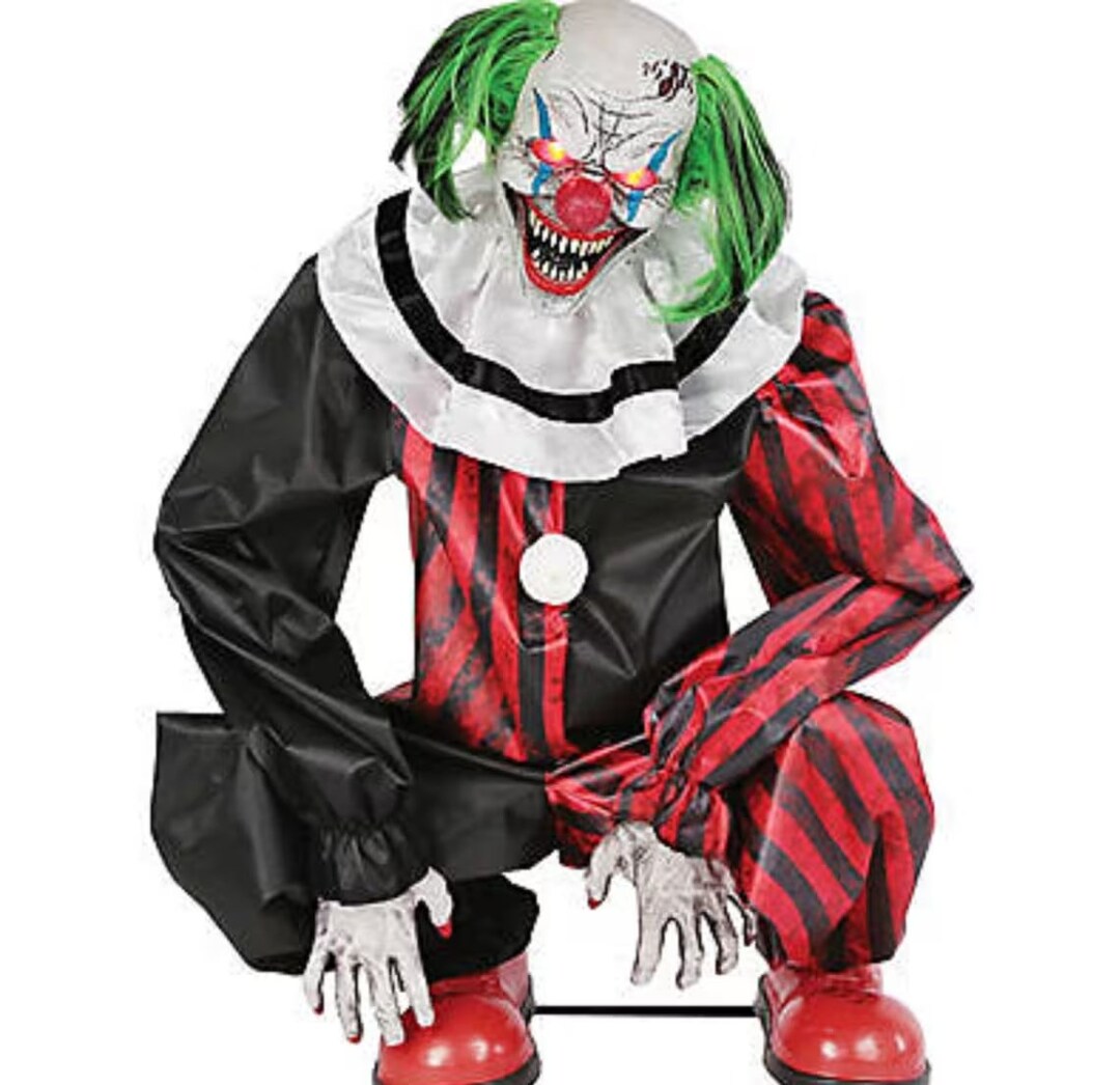 NEW Halloween Animated Crouching Bones Red Clown Circus Prop Haunted ...
