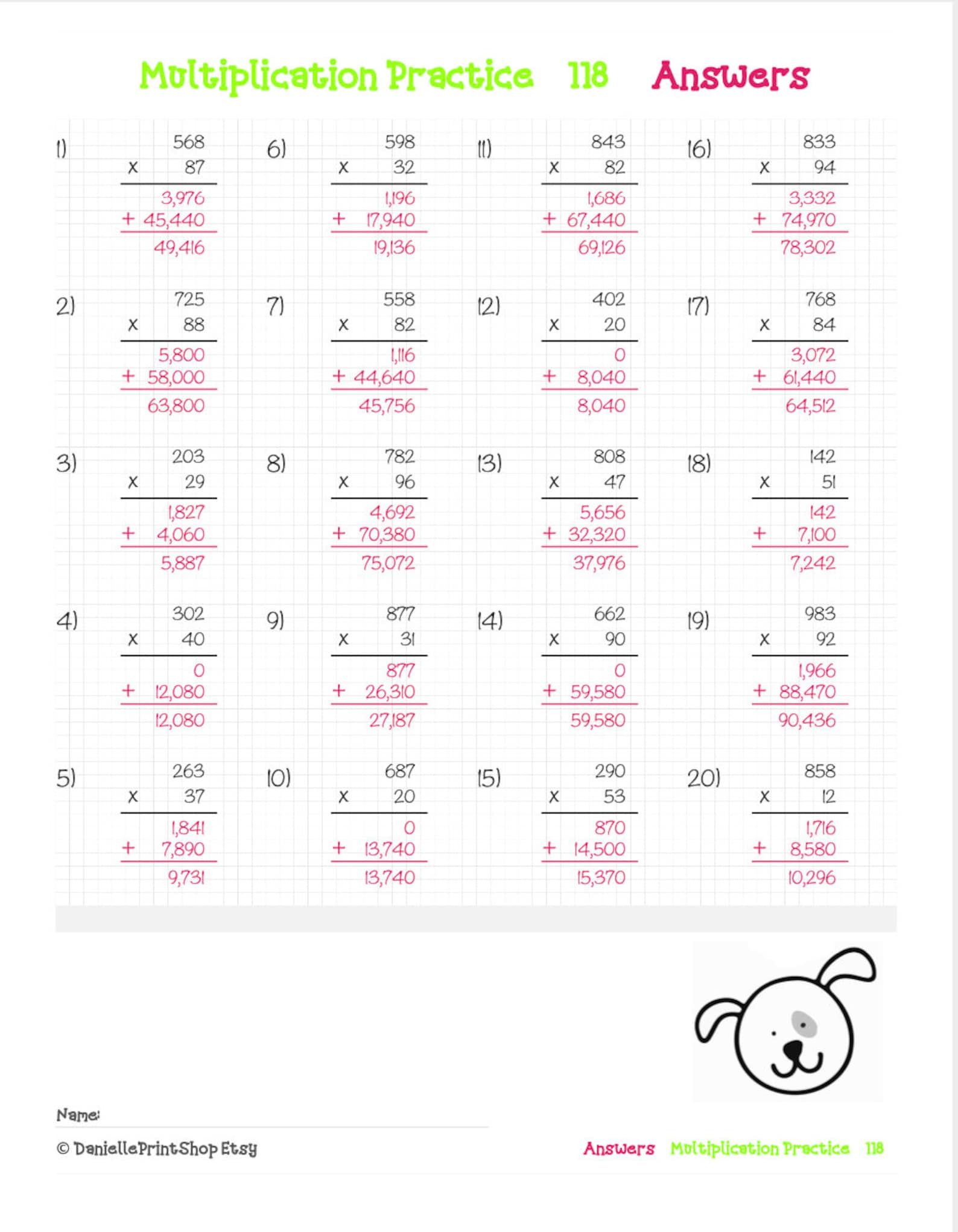 500 Math Drills - Multiplication Worksheets (with Answers) - Etsy