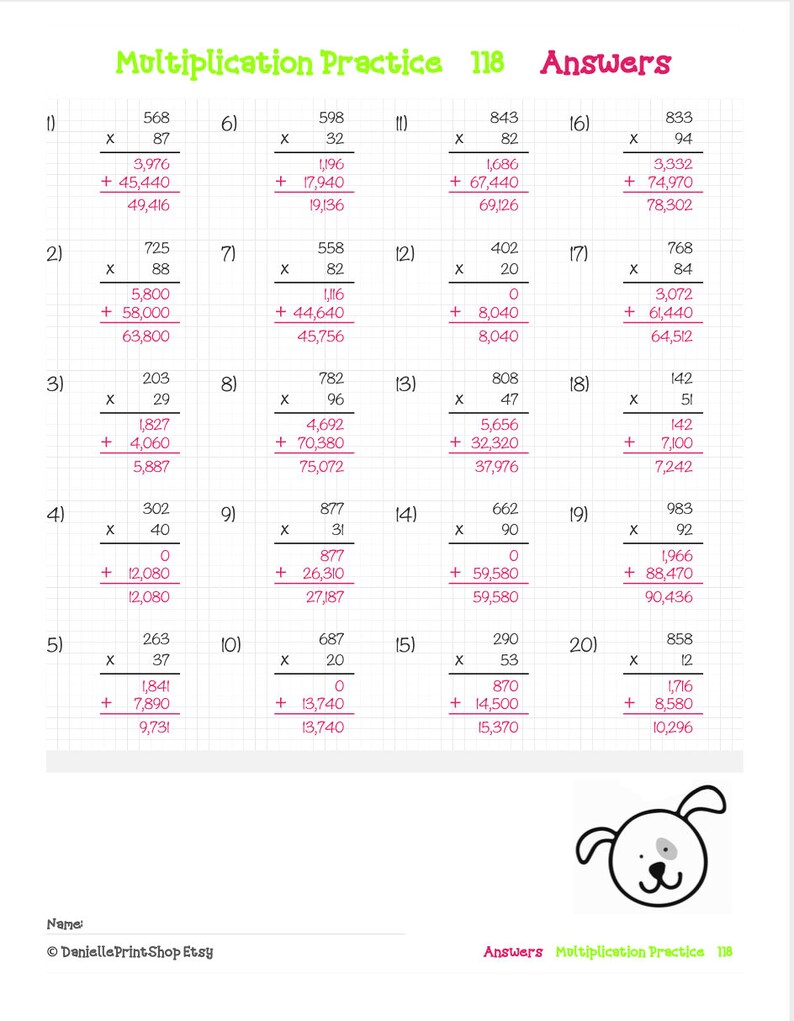 500 Math Drills - Multiplication Worksheets (with Answers) - Etsy