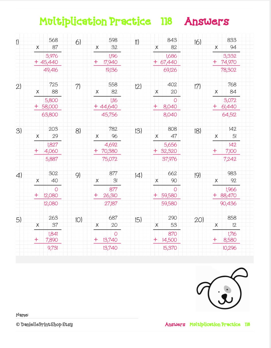 500 Math Drills - Multiplication Worksheets (with Answers) - Etsy