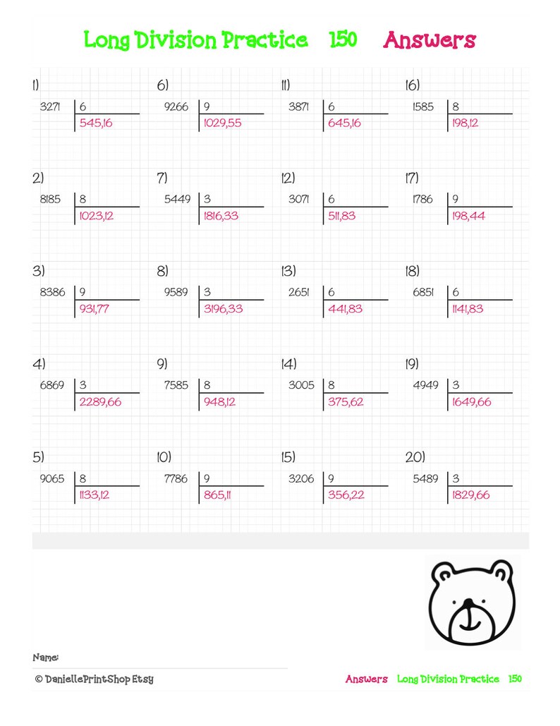 500 Math Drills Long Division Worksheets European, French with Answers ...