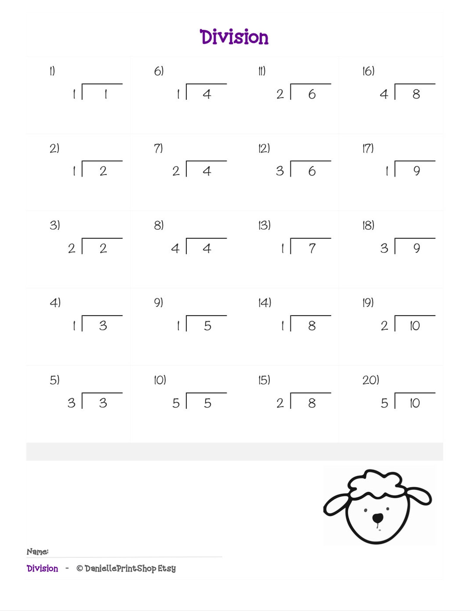 Division Practice - Worksheets & Flashcards - Etsy