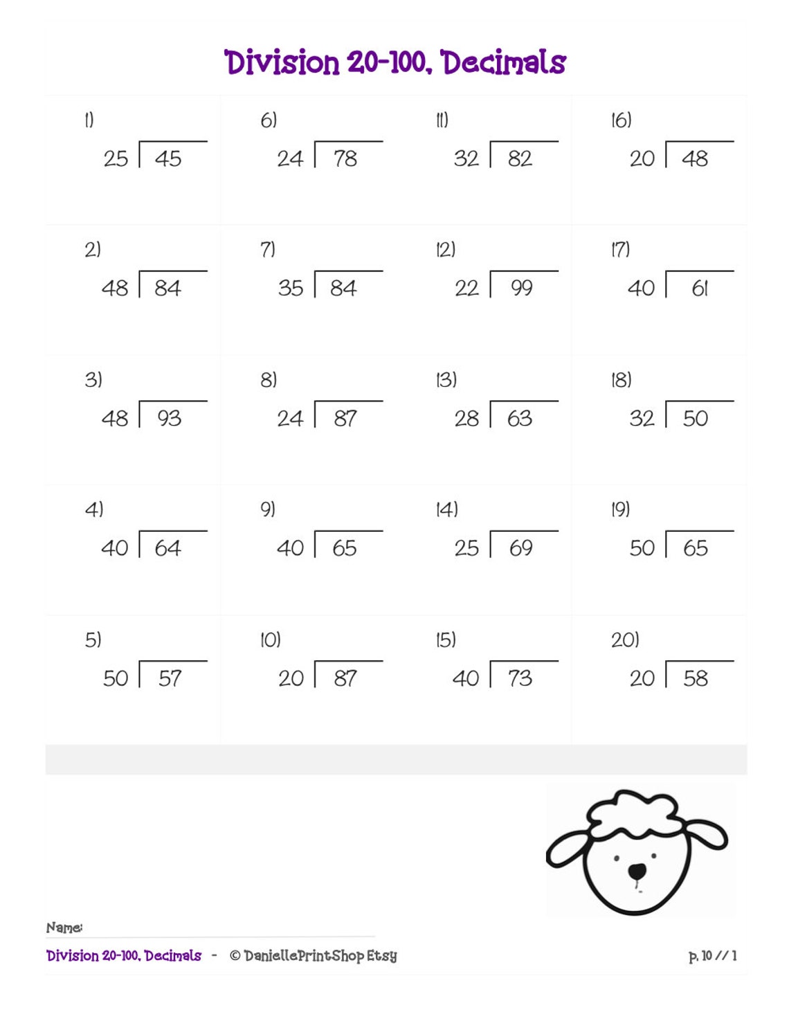 135 Math Drills - Division Worksheets (with Answers) - Etsy