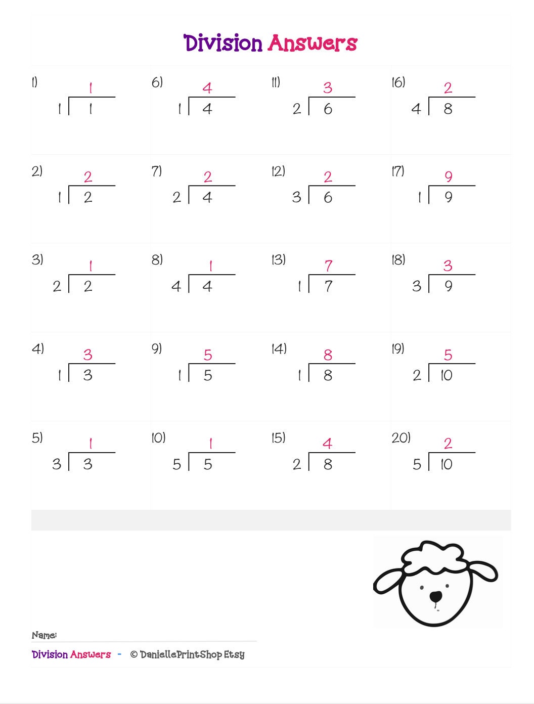 Division Practice - Worksheets & Flashcards - Etsy