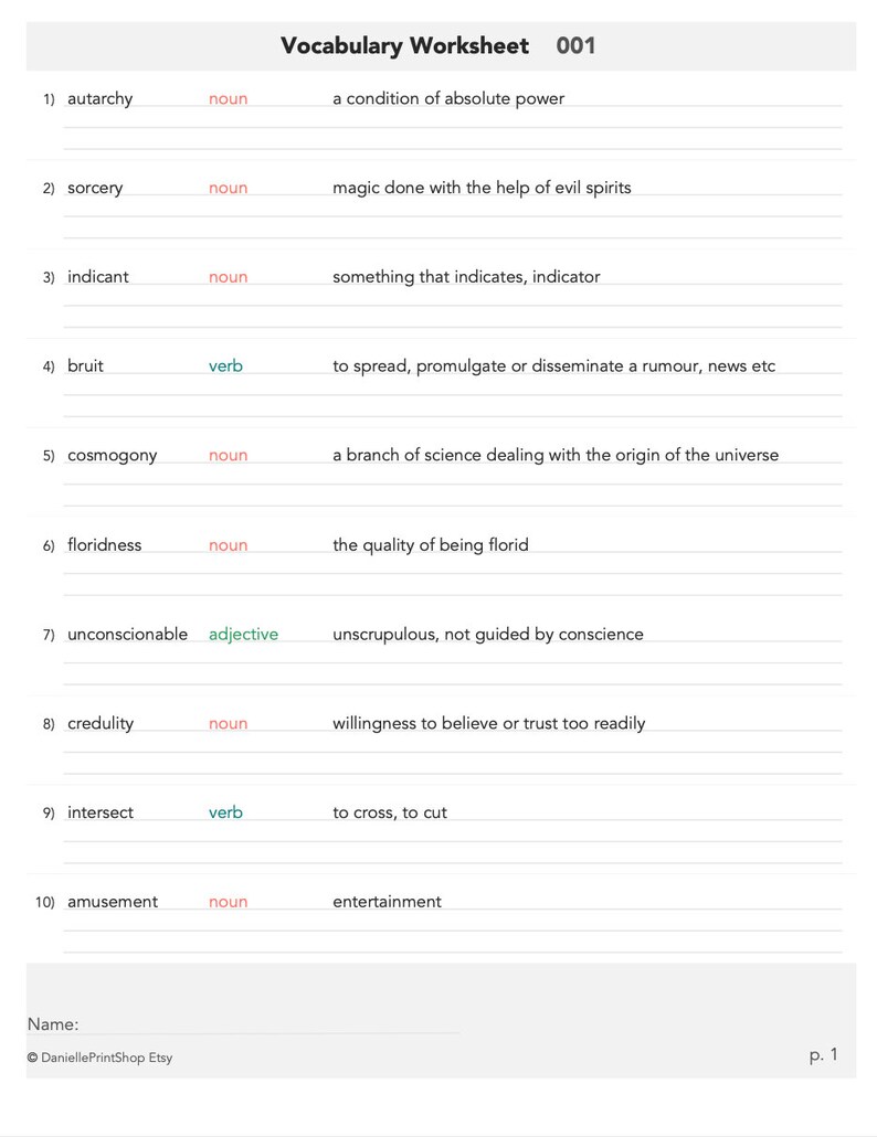 6,000 High School SAT Vocabulary Words: Worksheets and Flashcards - Etsy