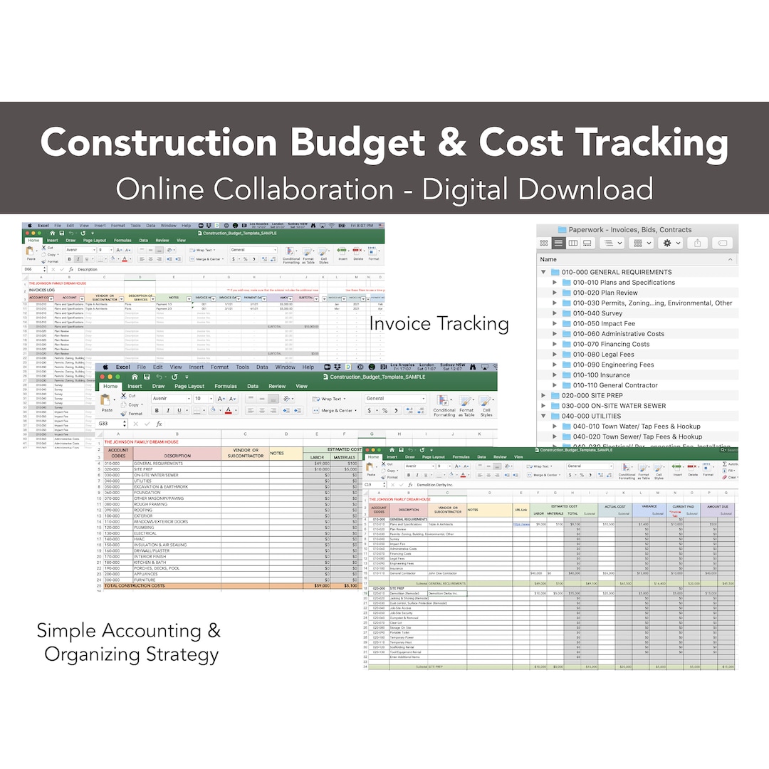 Construction Budget, Management and Cost Tracking Tool - Etsy