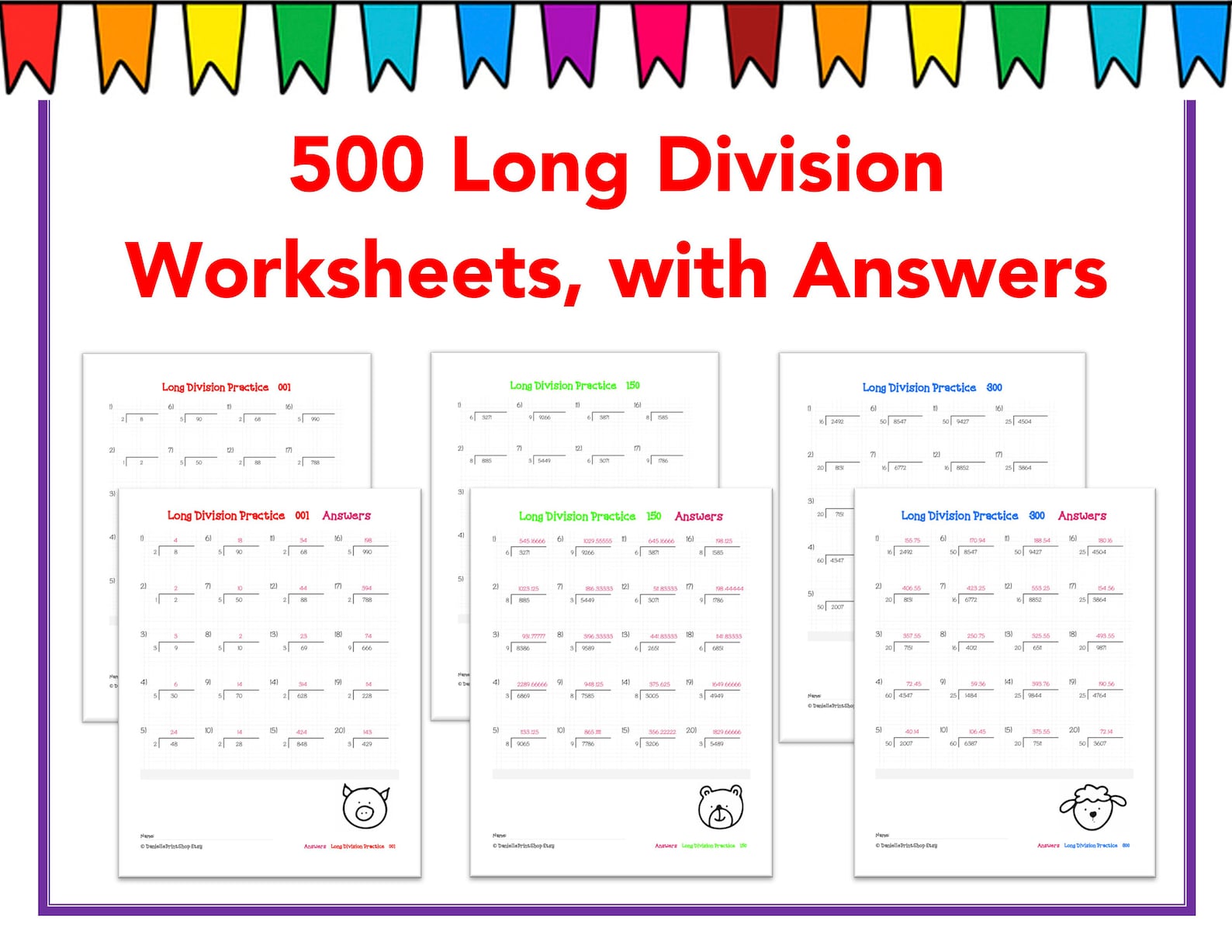 500 Math Drills - Long Division Worksheets (with Answers) - Etsy