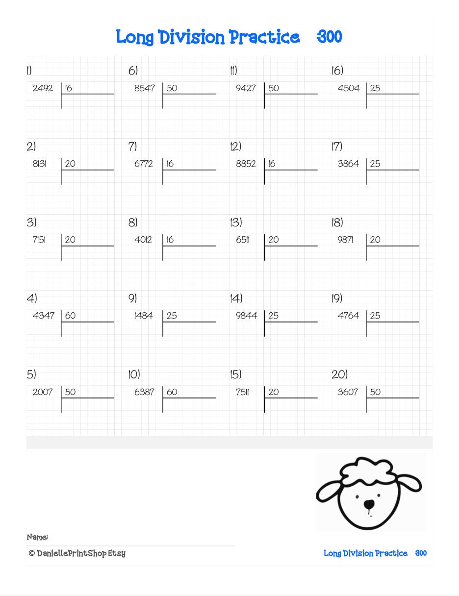 500 Math Drills Long Division Worksheets European French - Etsy 日本