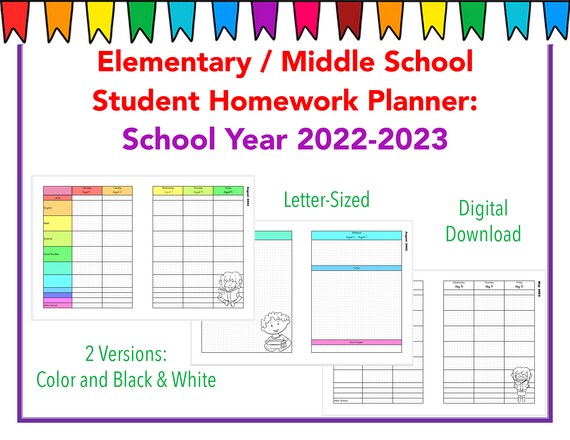 Elementary & Middle School Student Homework Assignments - Etsy